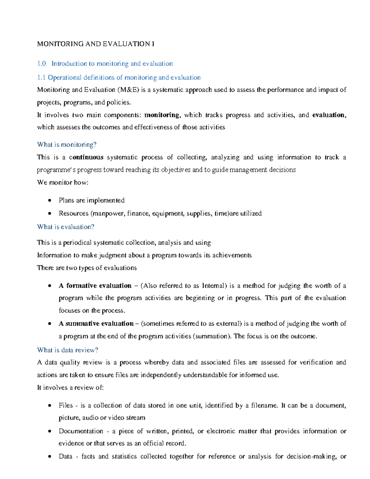 M&E I: Comprehensive Guide to Monitoring and Evaluation Principles ...