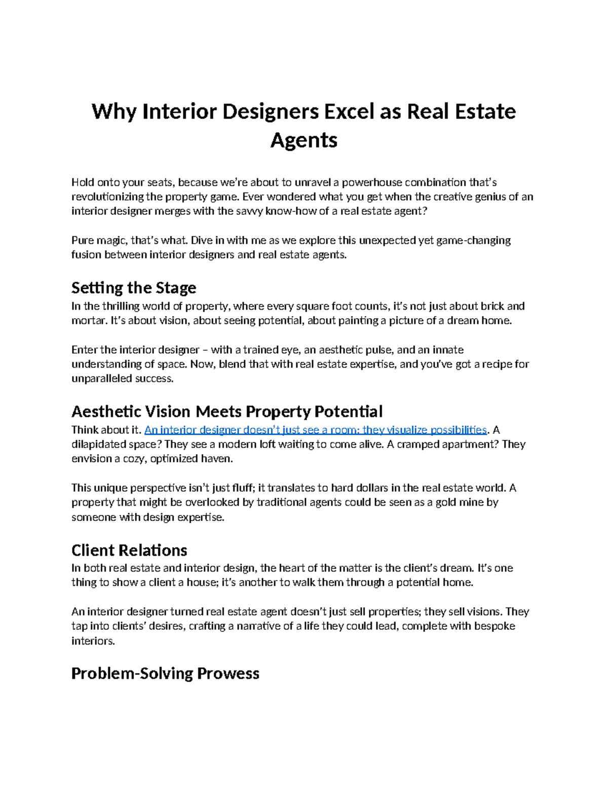 Interior Designers as Real Estate Agents: A Winning Combo - Studocu