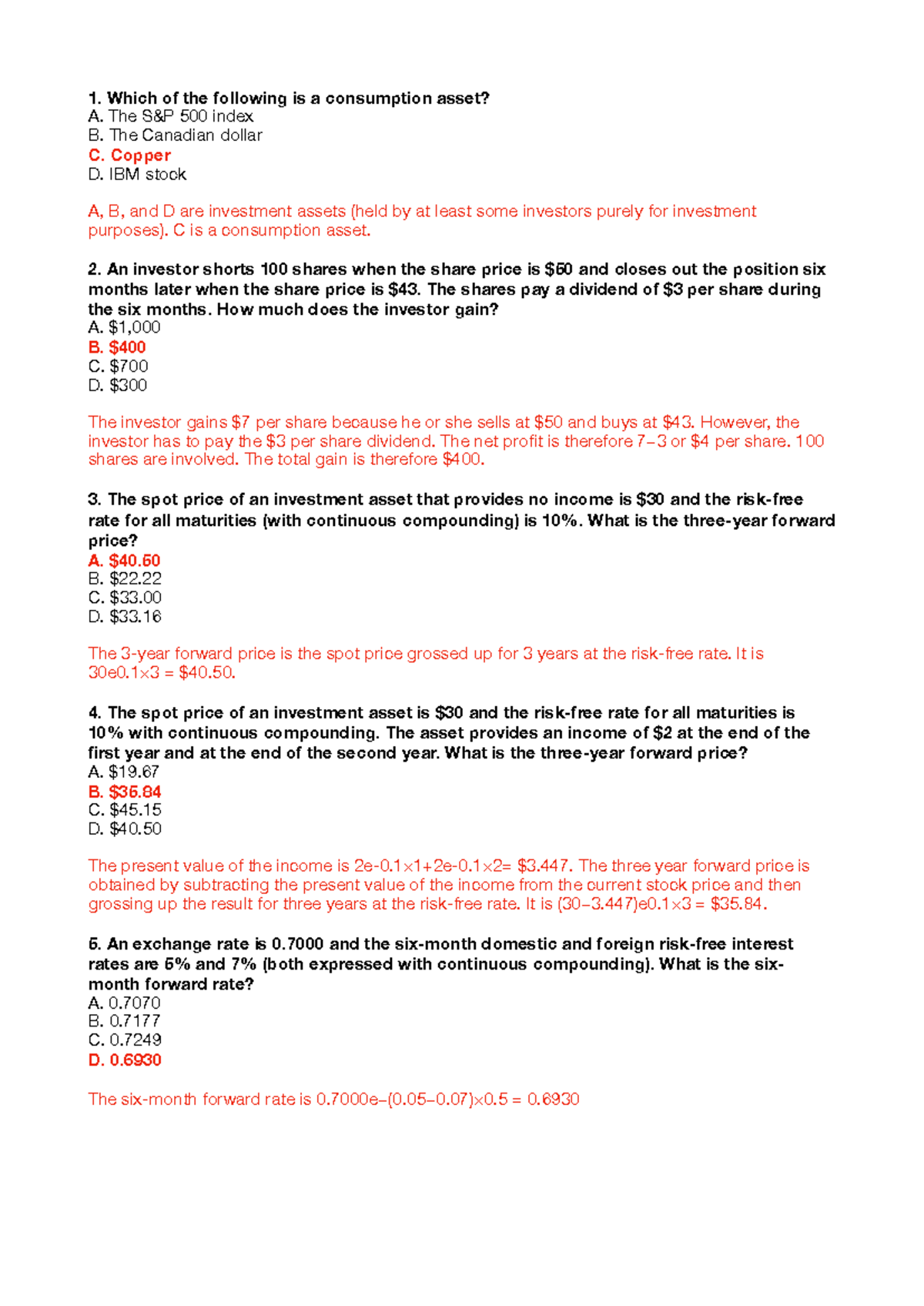 MCQ3 B - Tutorial Questions and Answers on Investment Assets - Studocu