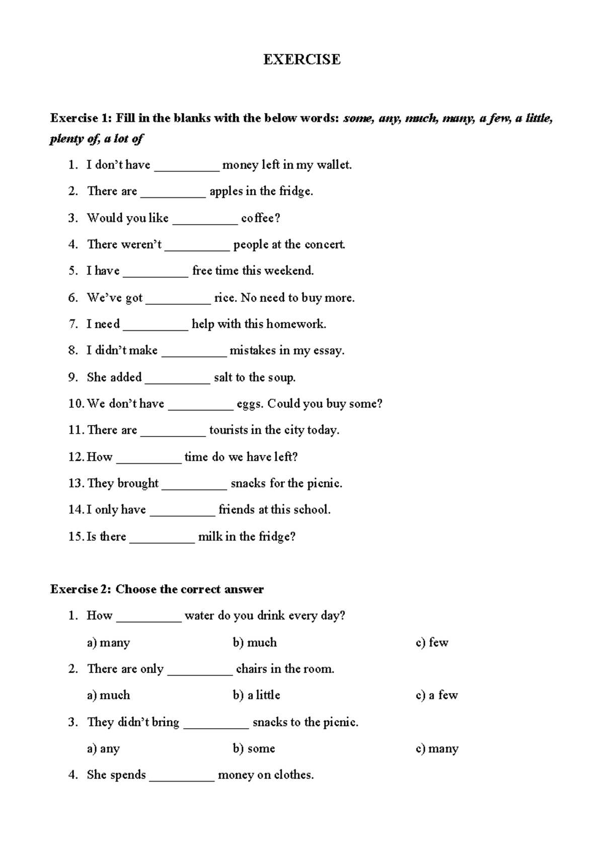 Tutorial: Exercise on Quantifiers - Fill in the Blanks & Answers - Studocu