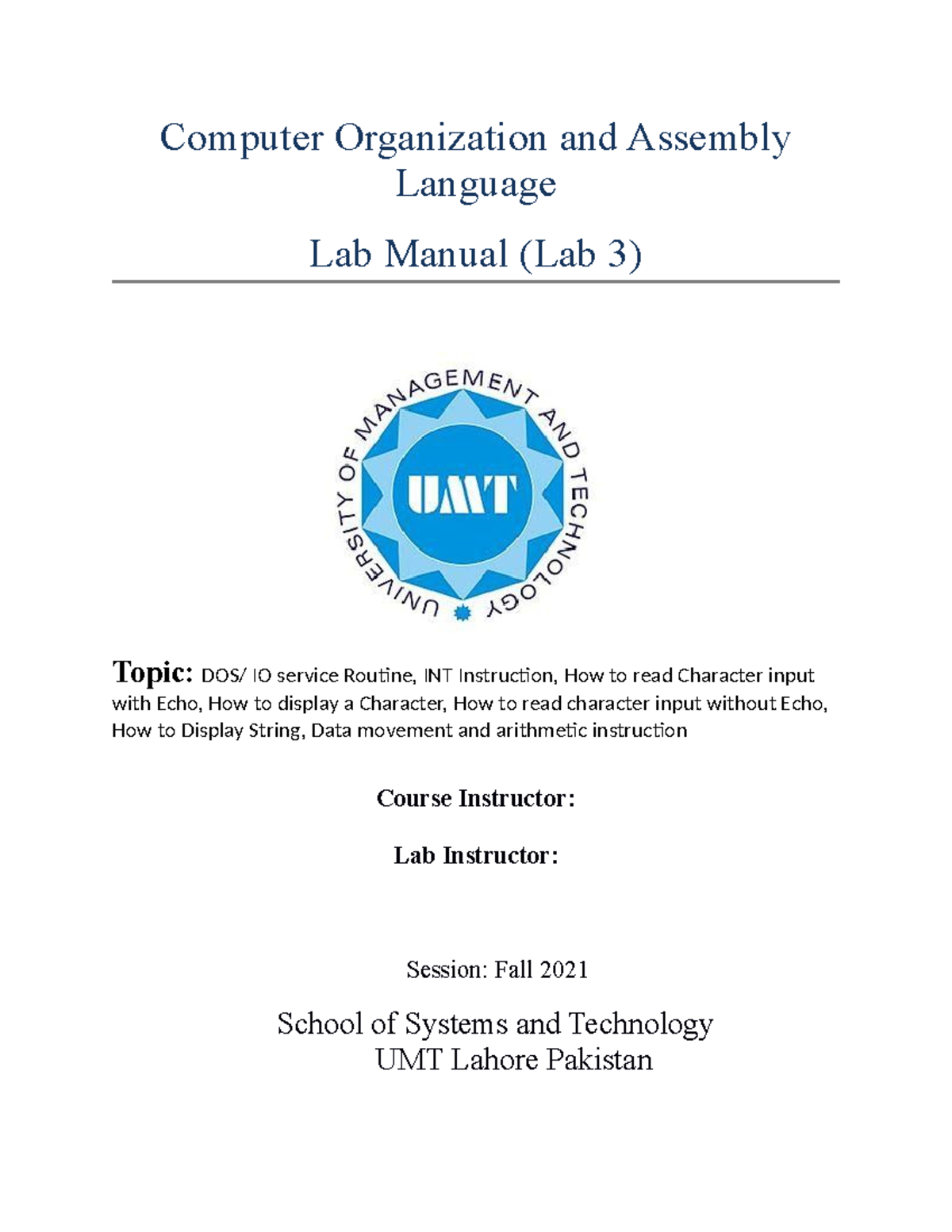 Computer Organization and Assembly Language Lab Manual (Lab 3): I/O Service - Studocu