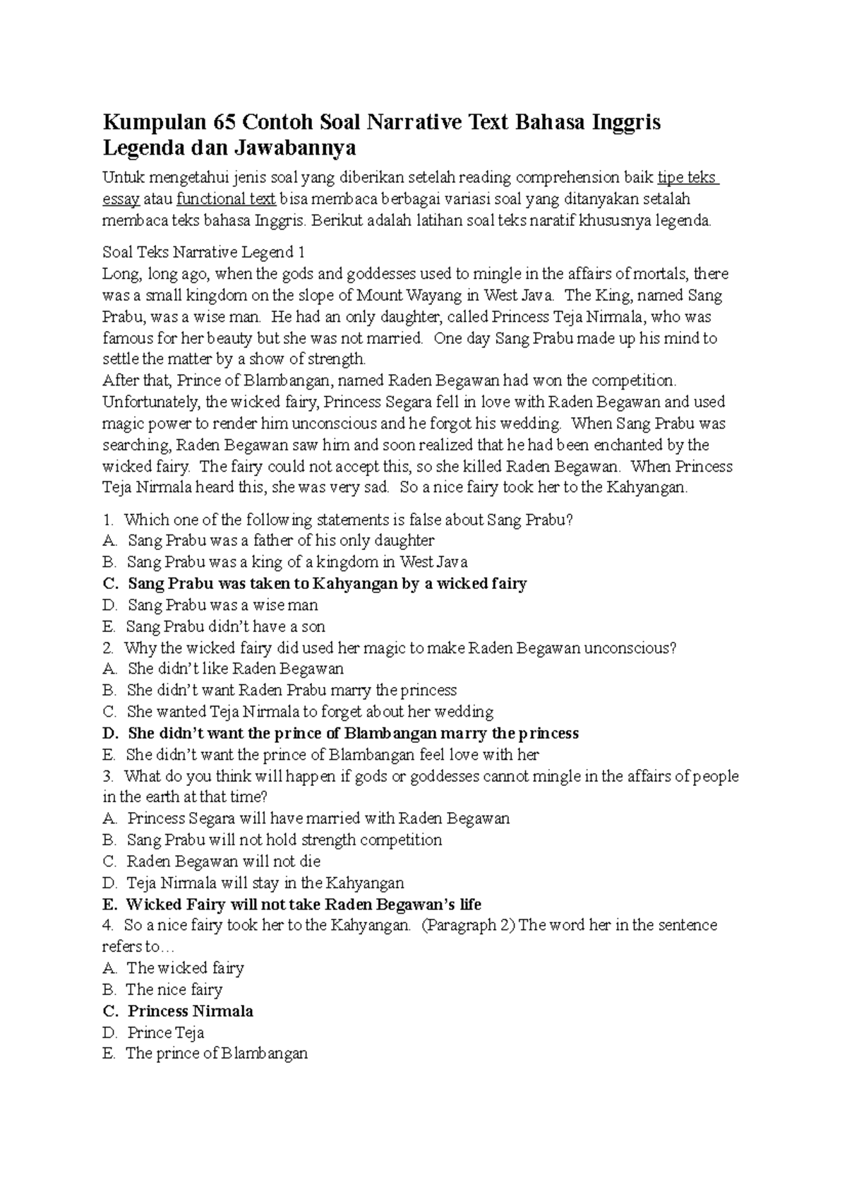 Kumpulan 65 Soal Narrative Text & Jawaban Legenda dalam Bahasa Inggris ...