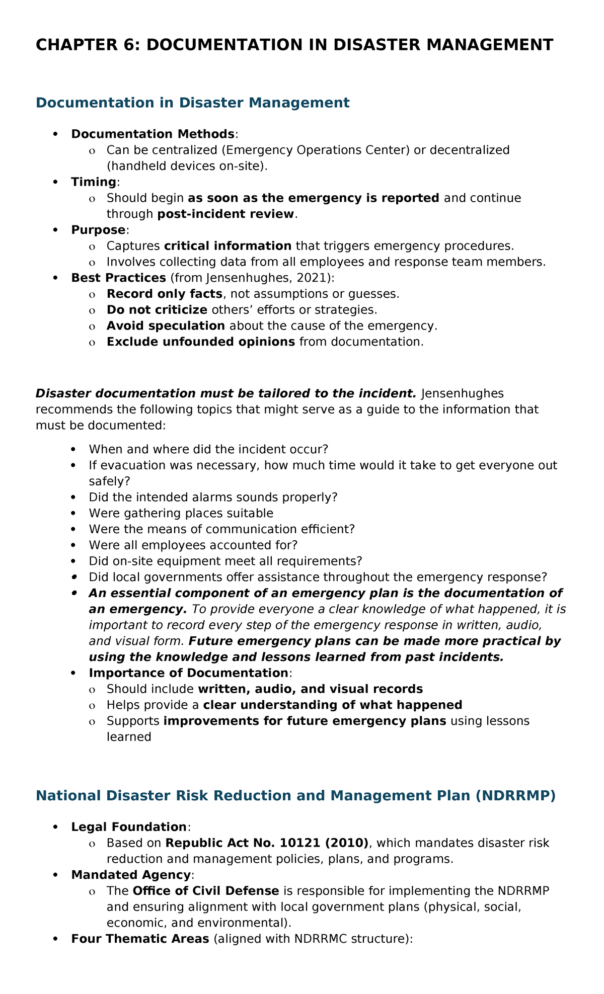 DN - Chapter 6: Effective Documentation in Disaster Management - Studocu