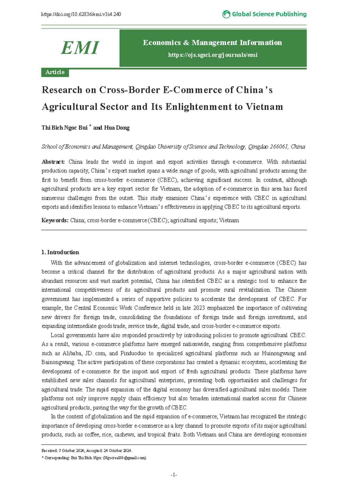 Research on CBEC in China's Agricultural Sector & Insights for Vietnam ...