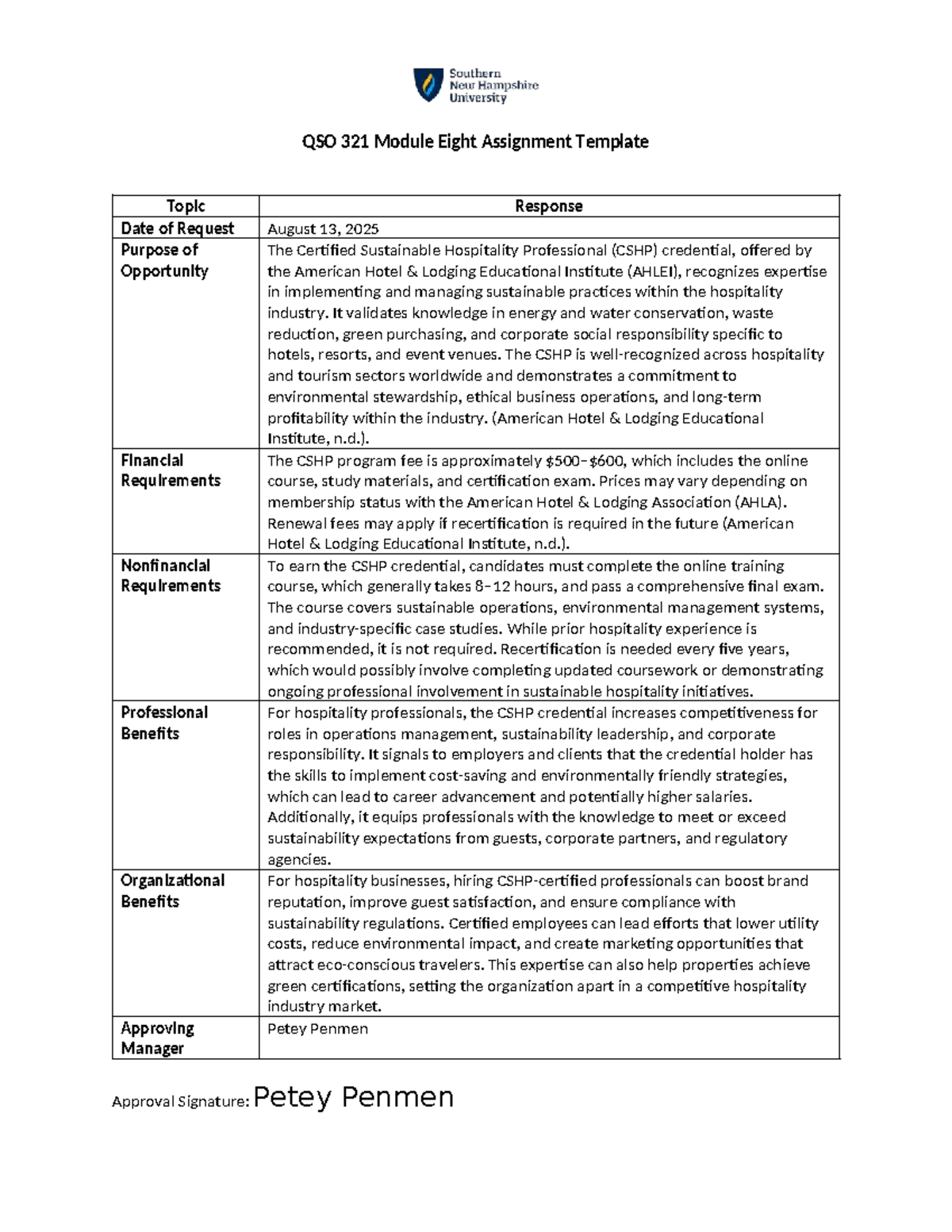 QSO 321 Module 8 Assignment: CSHP Credential Overview and Benefits ...