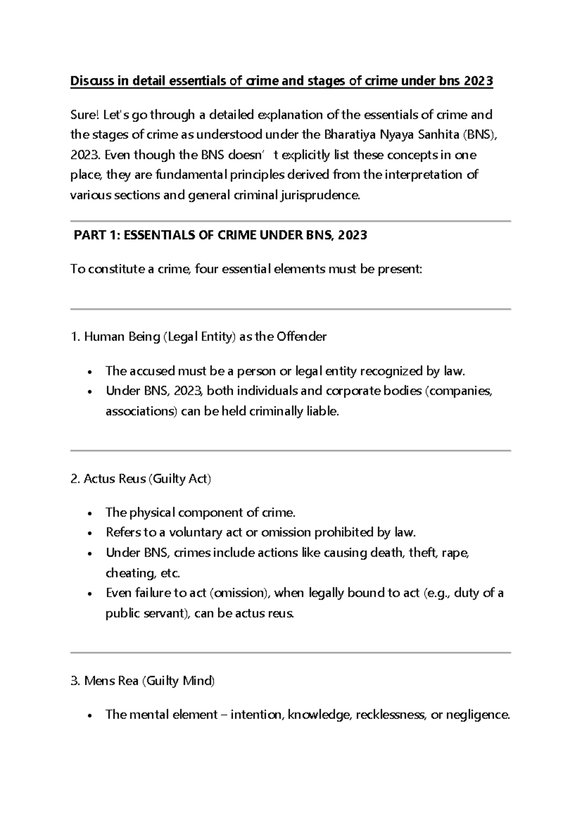 BNS 1 - Essentials and Stages of Crime under Bharatiya Nyaya Sanhita ...