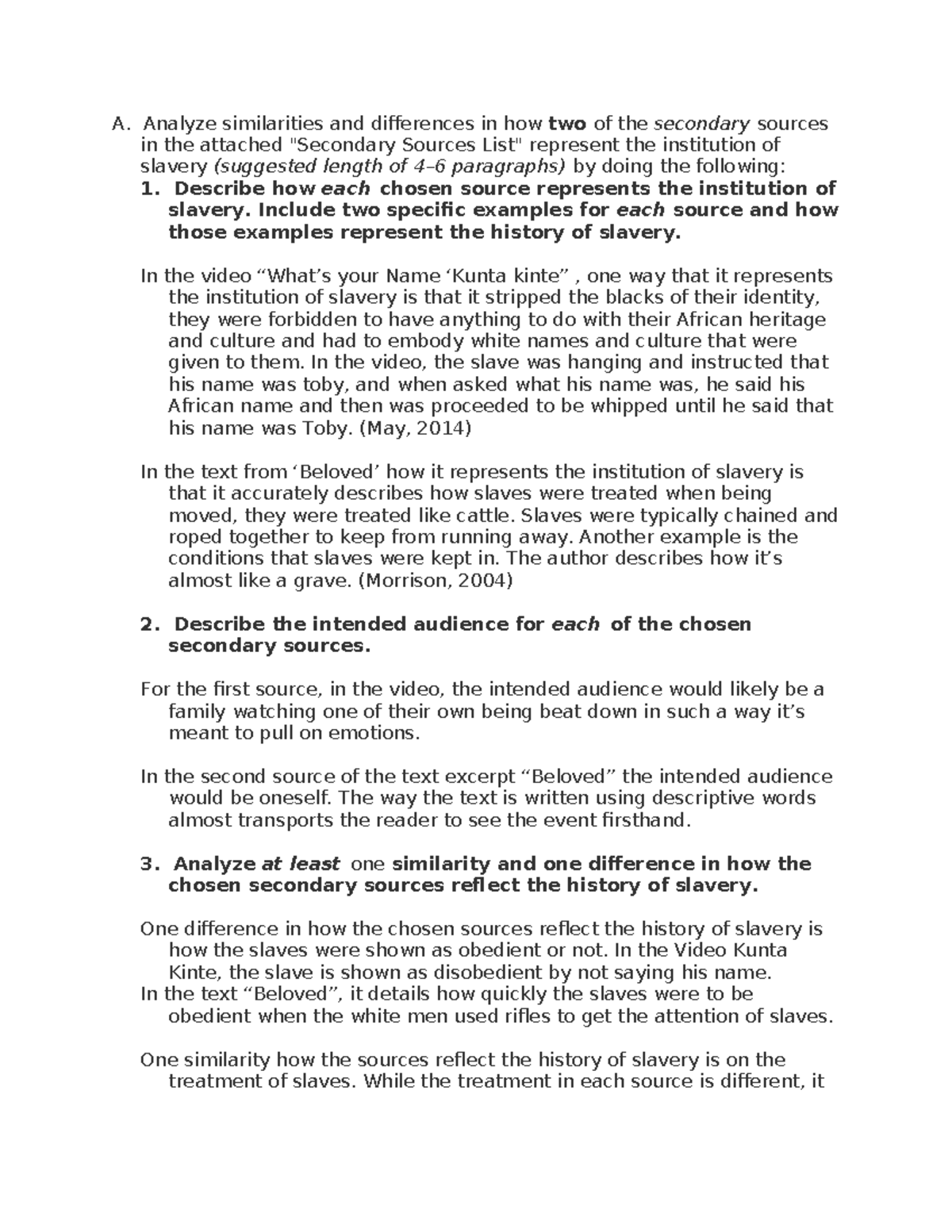 Analyzing Slavery: Task 1 d267 - Secondary and Primary Sources - Studocu