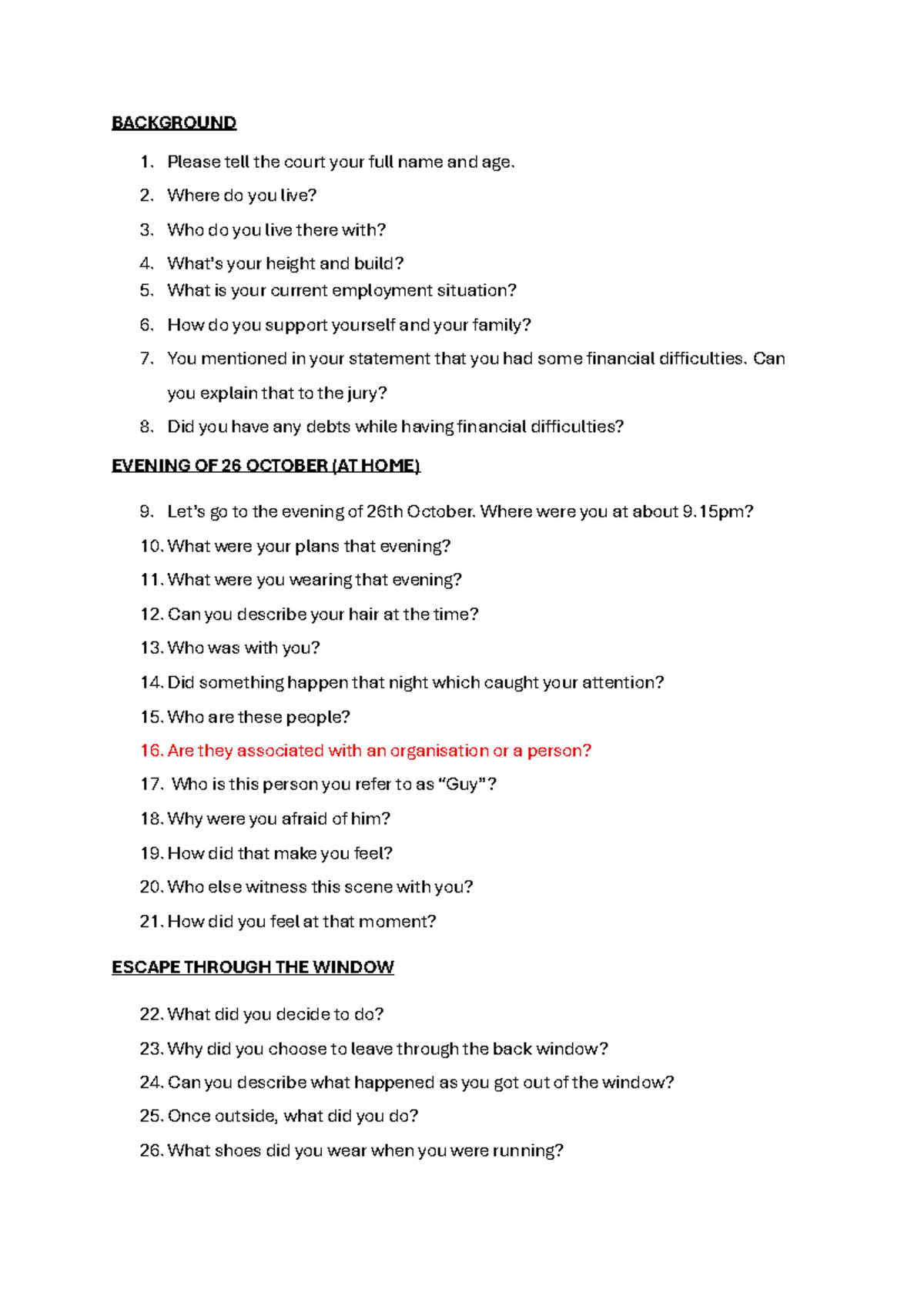 Evidence in Chief SG4: Witness Testimony and Incident Details - Studocu