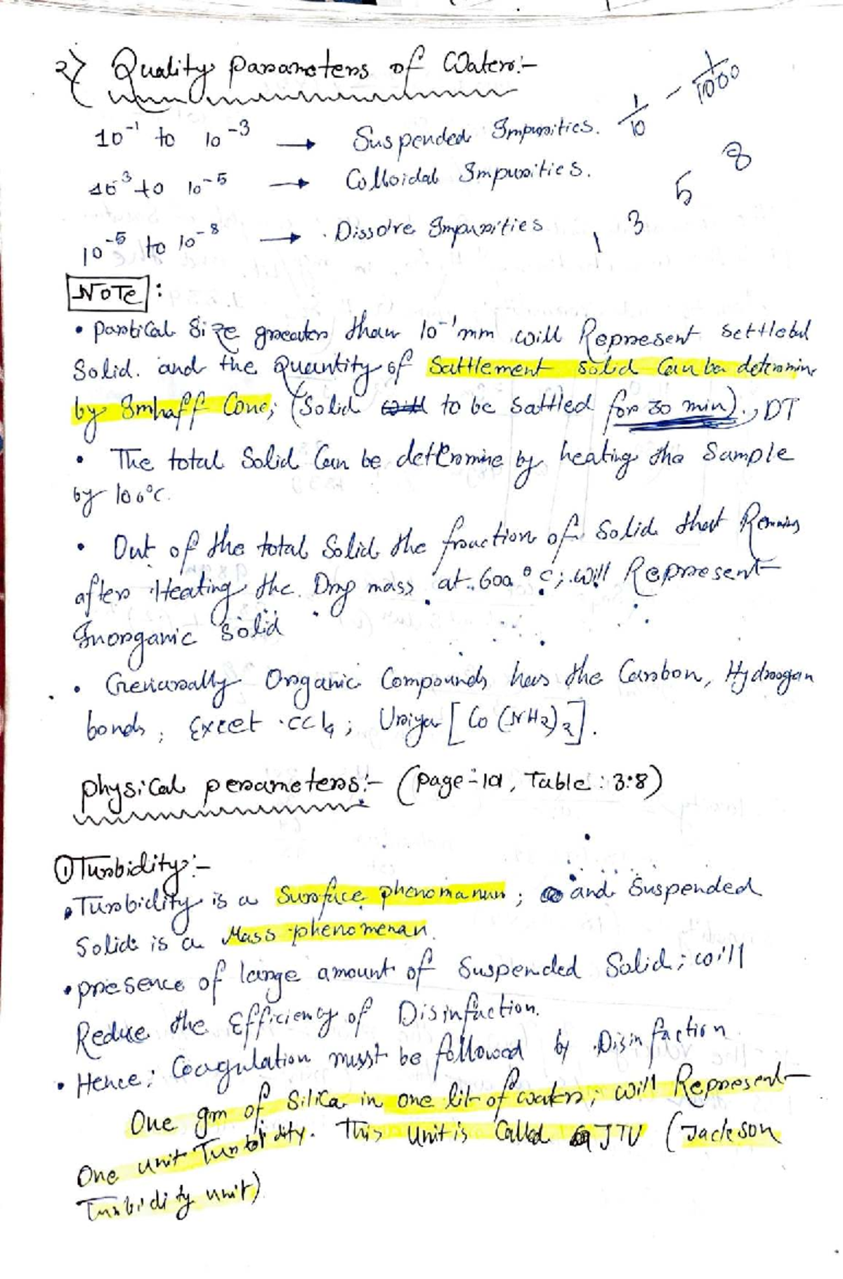2Y Water Quality Parameters: Suspended and Colloidal Impurities ...