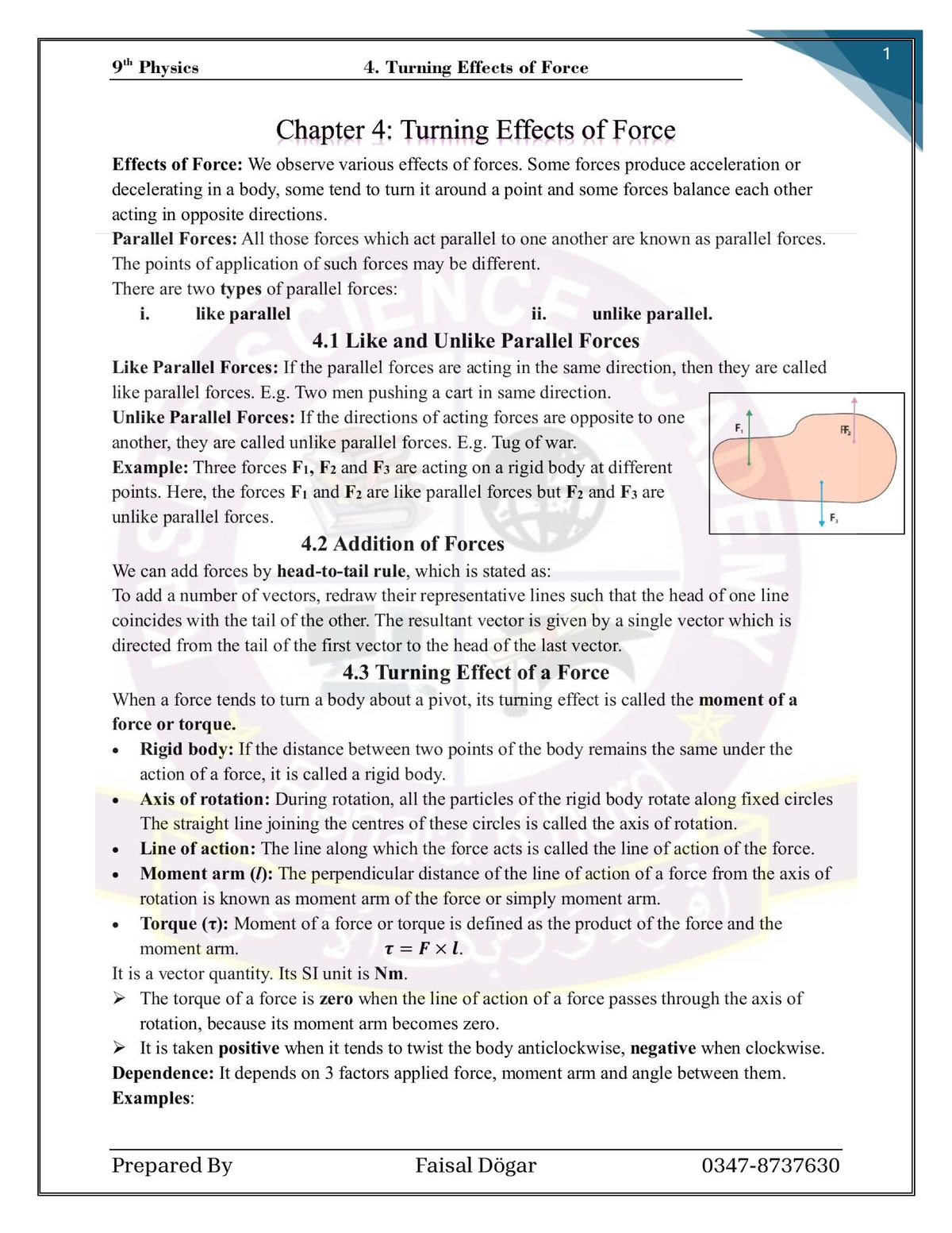 Ch 04: Turning Effects of Force - 9th Physics Study Notes - Studocu