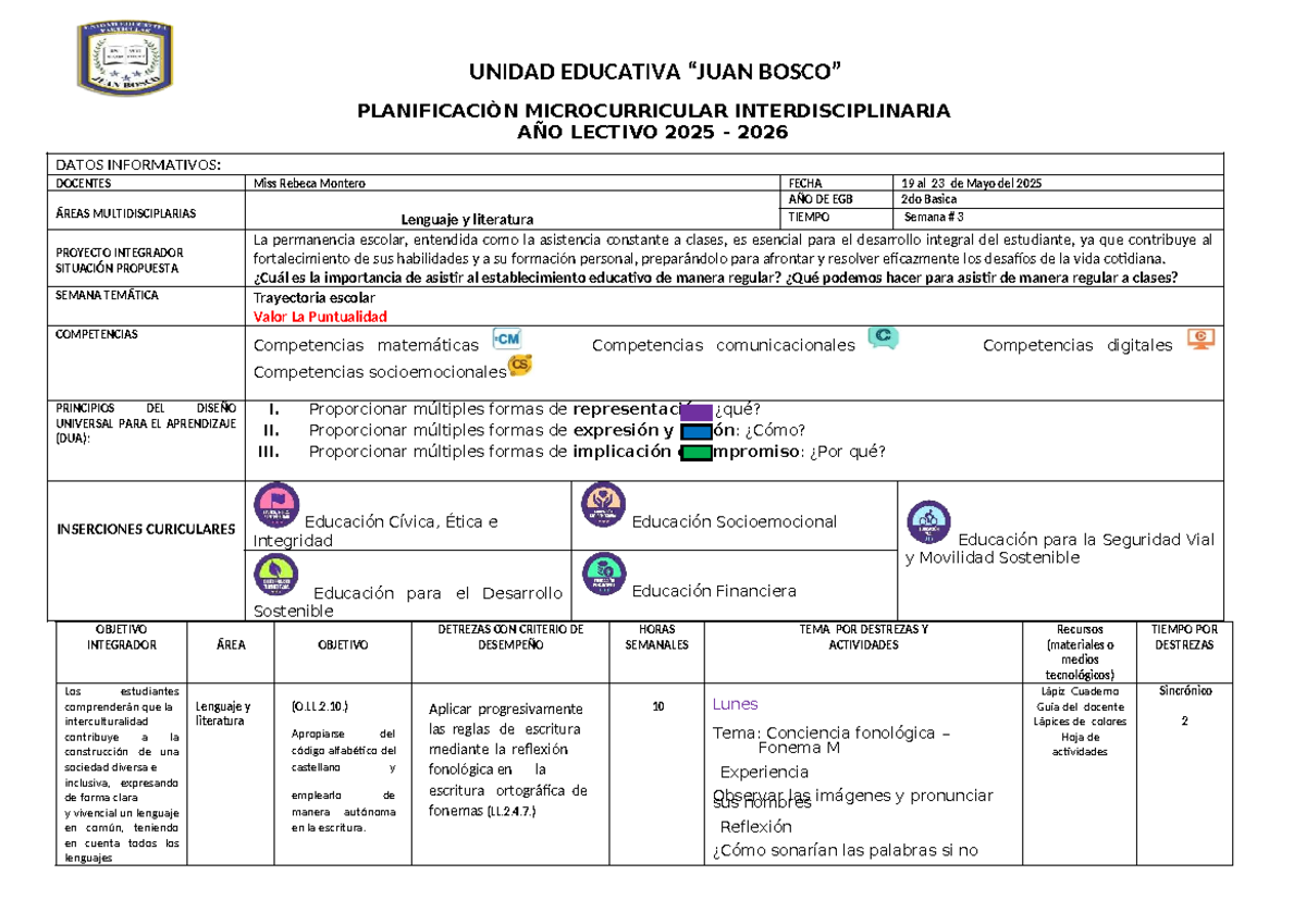 S3 Planificación Microcurricular Interdisciplinaria 2025-2026 - Studocu