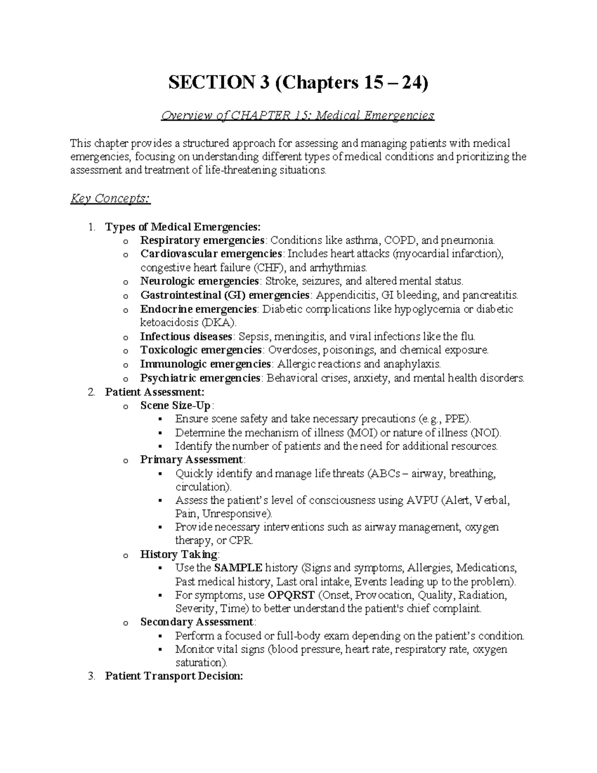 Overview of Medical Emergencies: Chapters 15-24 Insights for EMTs - Studocu