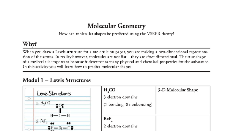 Molecular Geometry & VSEPR Theory: Predicting Shapes in Chem 20 - Studocu