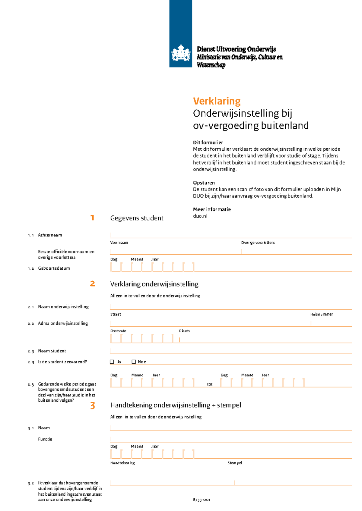 Verklaring Onderwijsinstelling voor OV-vergoeding Buitenland - Studeersnel