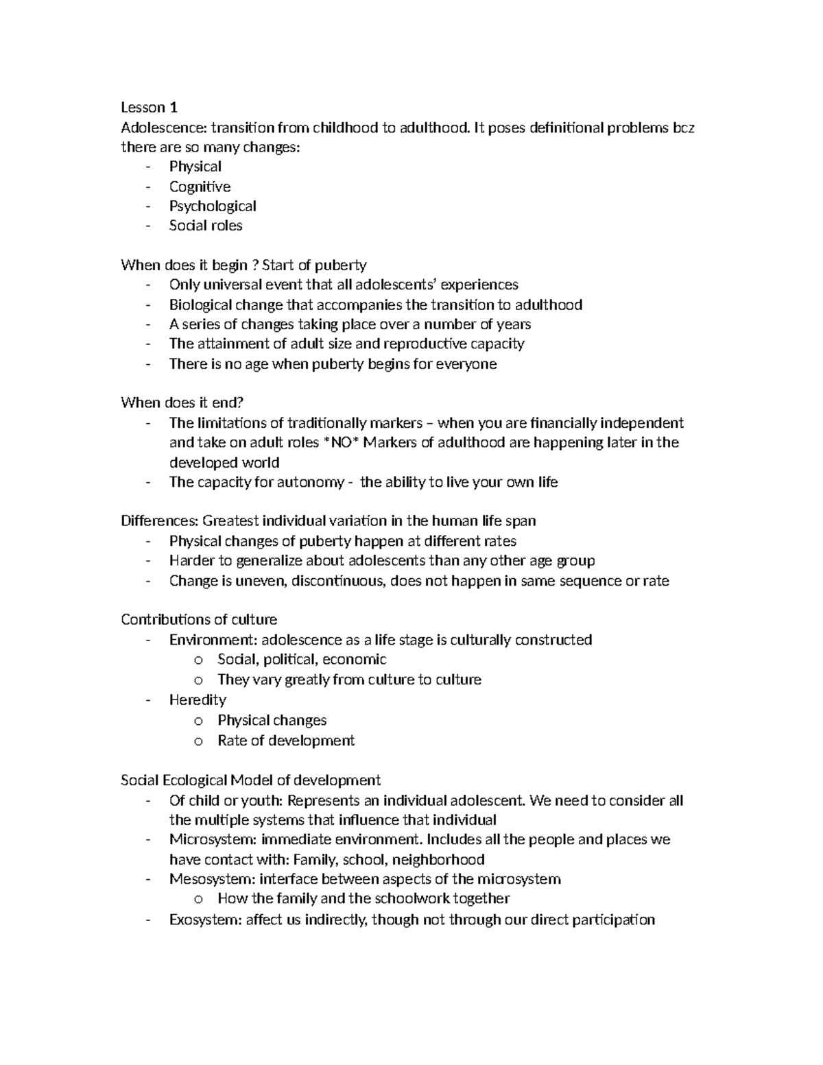 AHSC 314 - Quiz 1: Understanding Adolescence and Its Changes - Studocu