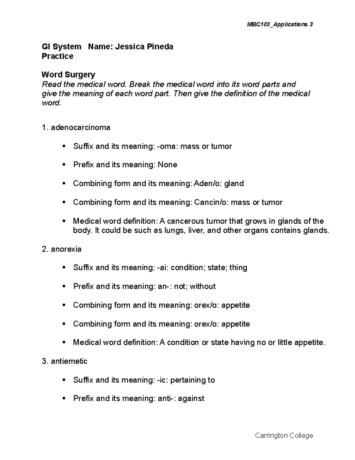 GI System Word Surgery Assignment: Breakdown & Definitions - Studocu