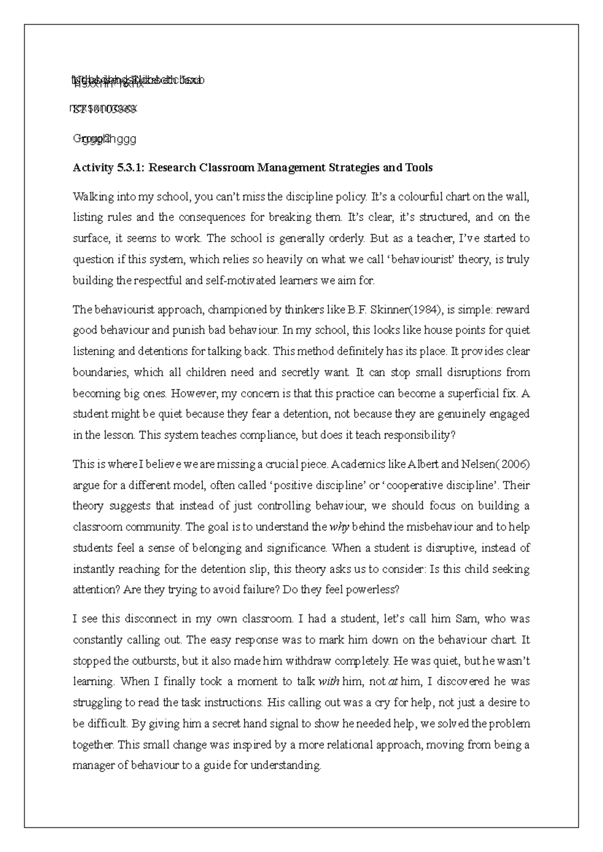 ST10103868 Group 2 Activity 5.3.1: Classroom Management Strategies ...