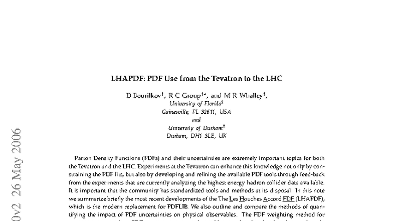 LHAPDF: Advances in Parton Density Functions from Tevatron to LHC - Studocu