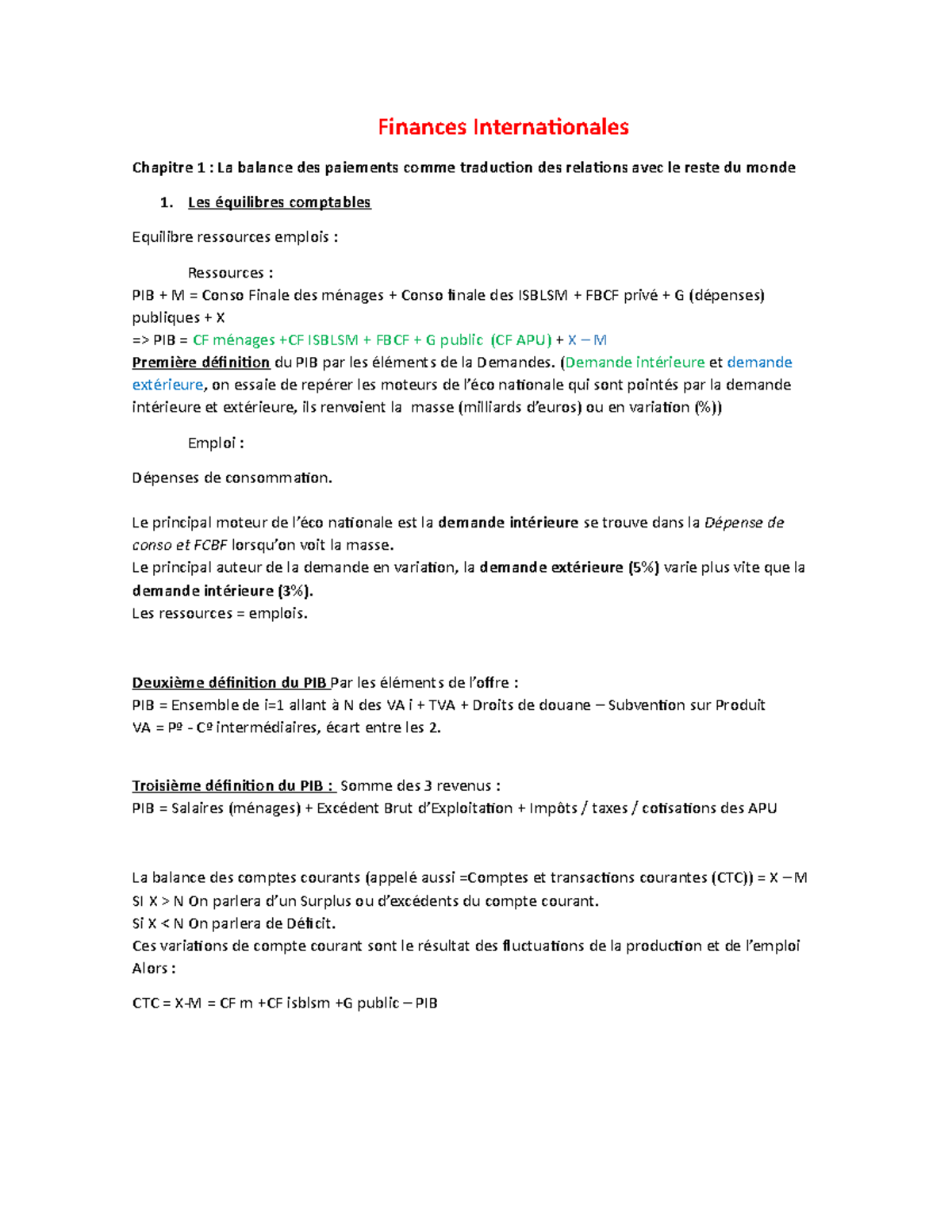 CM - Finances Internationales - Finances Internationales Chapitre 1 ...