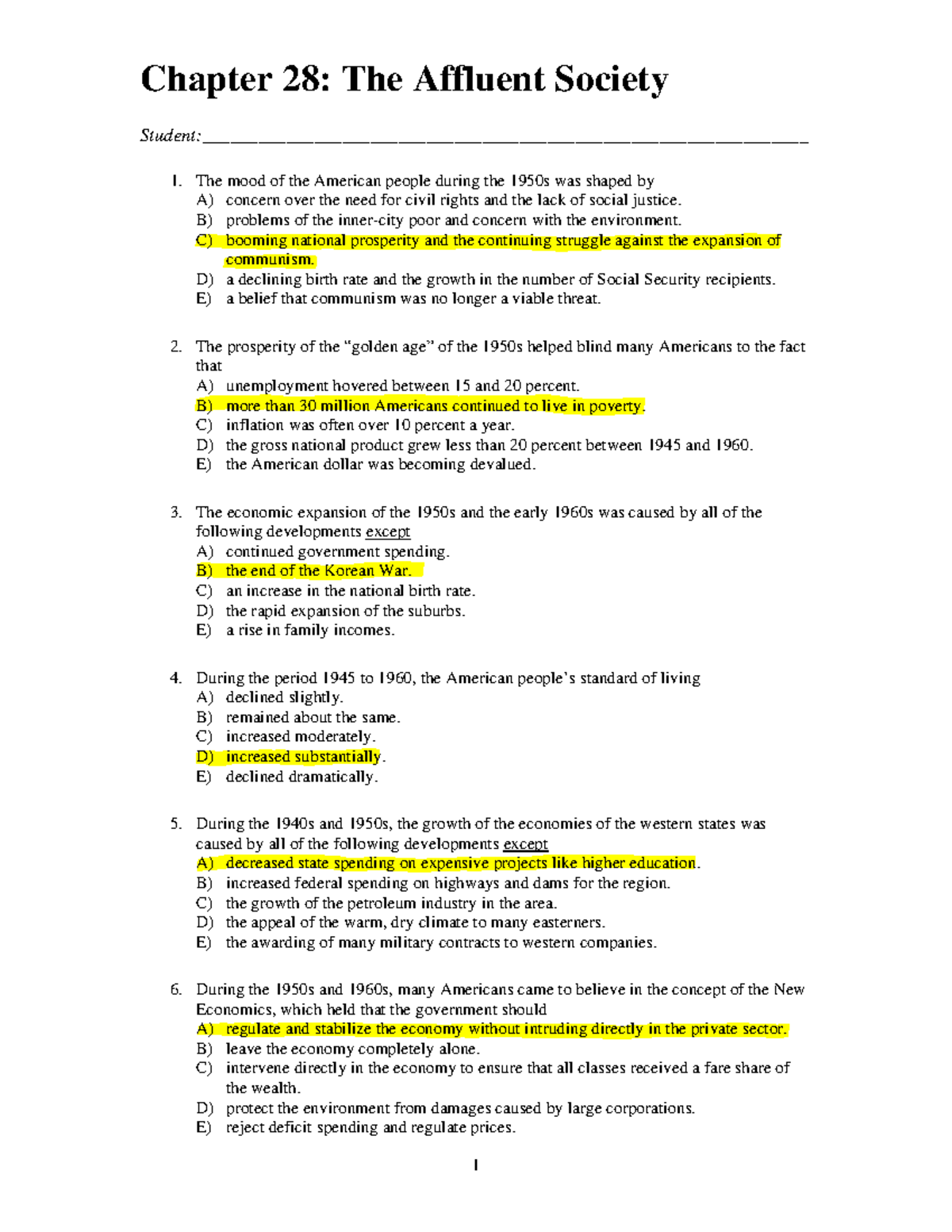 APUSH 1950s Final Exam: The Affluent Society and Its Challenges - Studocu