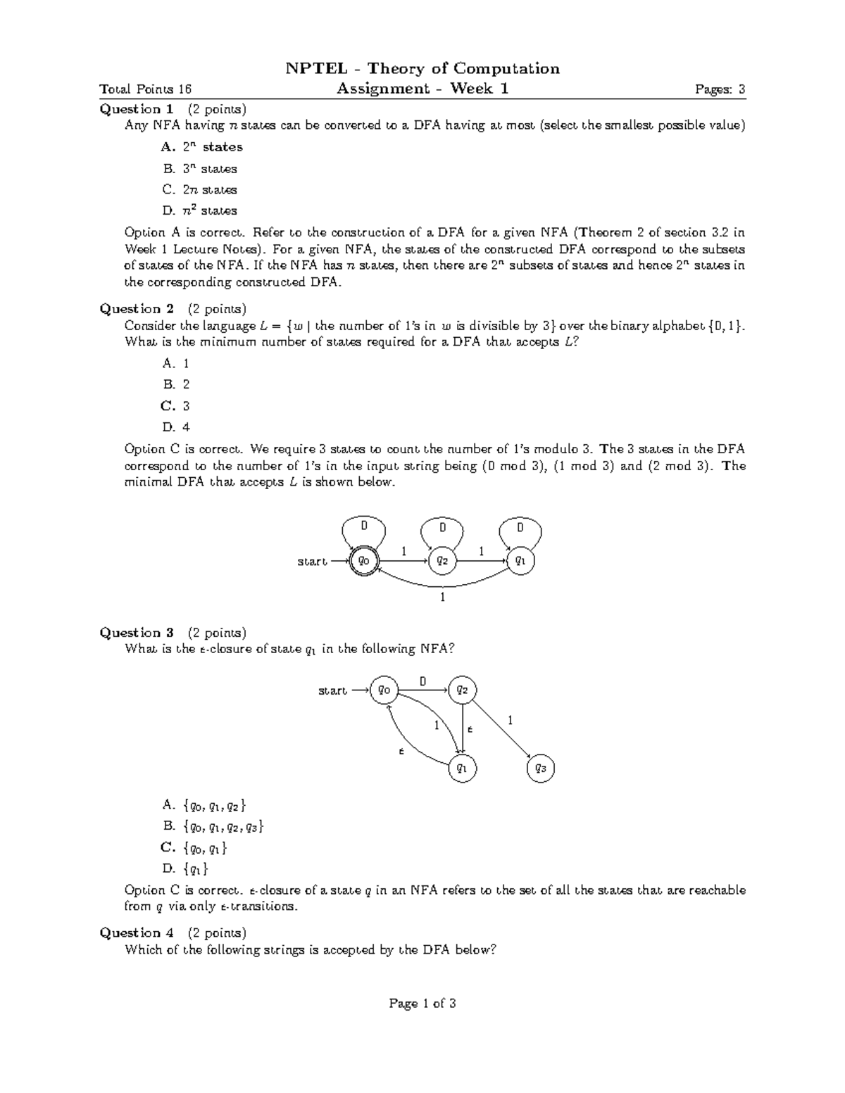 NPTEL - Theory of Computation: All Assignments Overview (Weeks 1-4) - Studocu