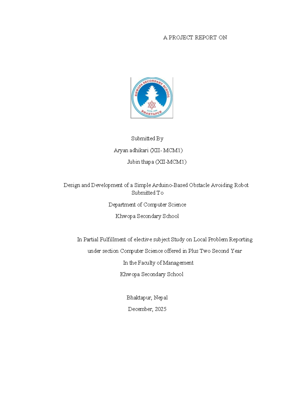 MCM1: Project Report on Simple Obstacle Avoiding Robot - Studocu