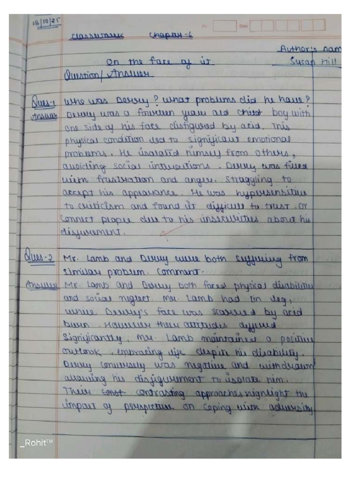 On the Face of It - Class Notes for English Literature (ENG 101) - Studocu