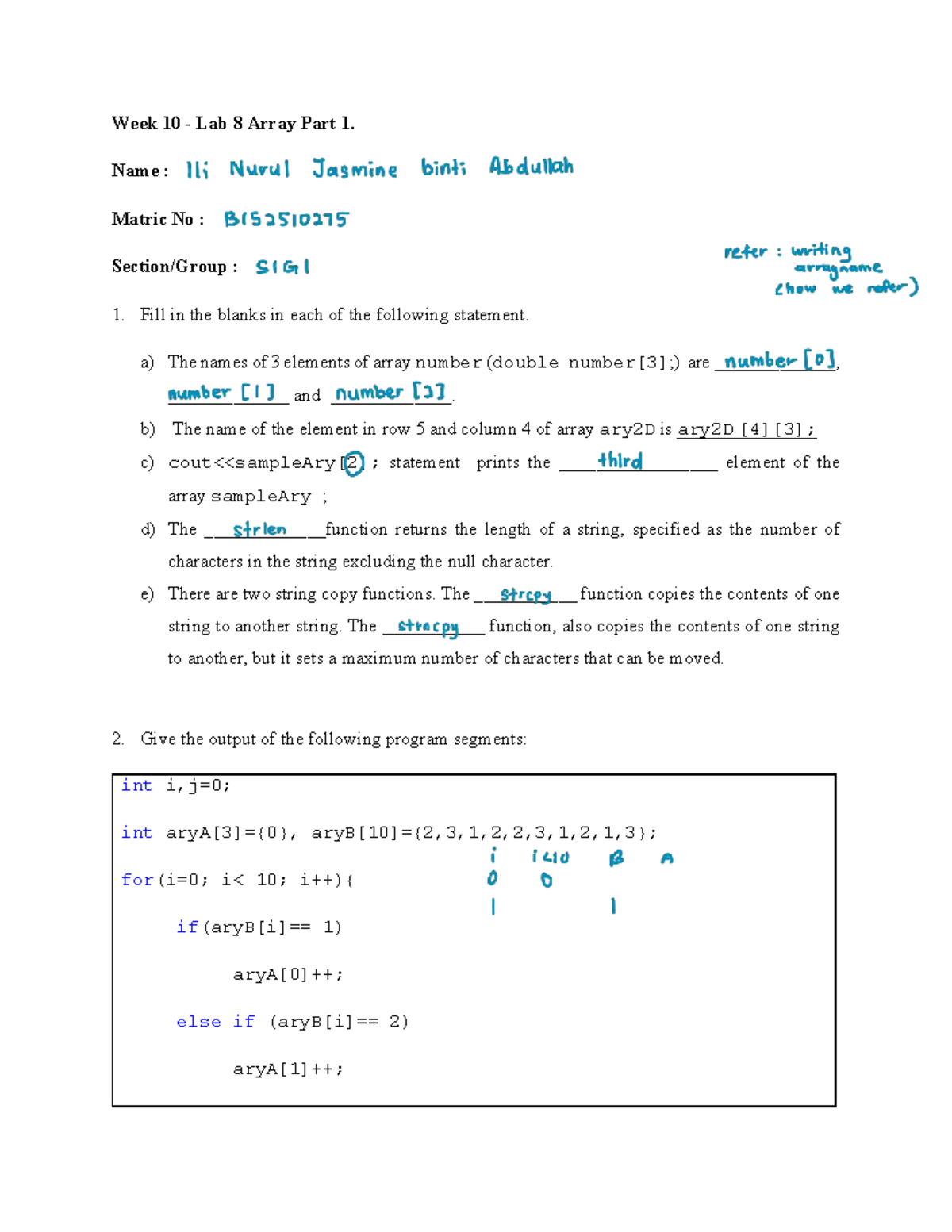 Lab 8: Array Concepts and Exercises (Week 10) - Studocu
