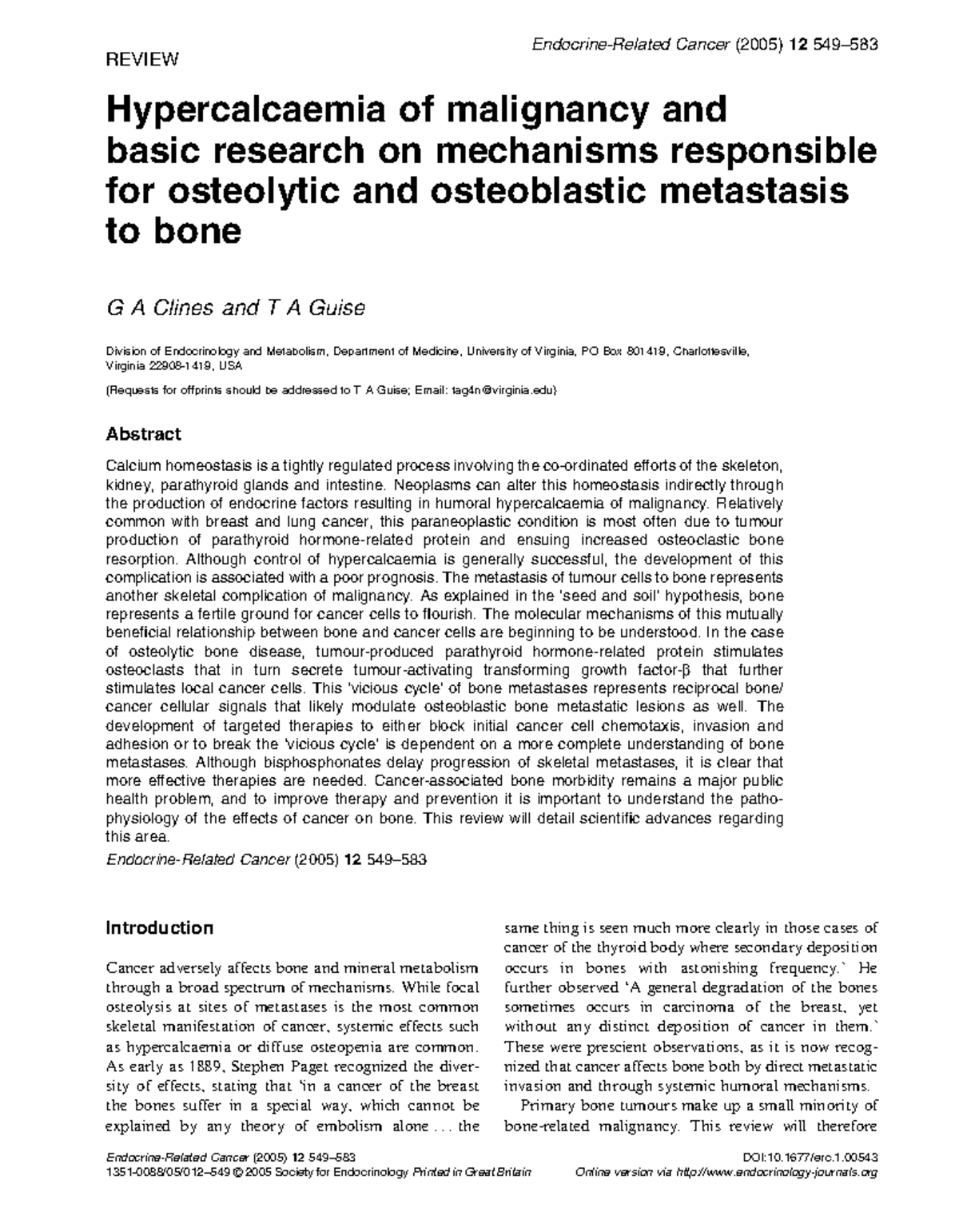 Hypercalcaemia of Malignancy: Mechanisms and Therapeutic Insights ...