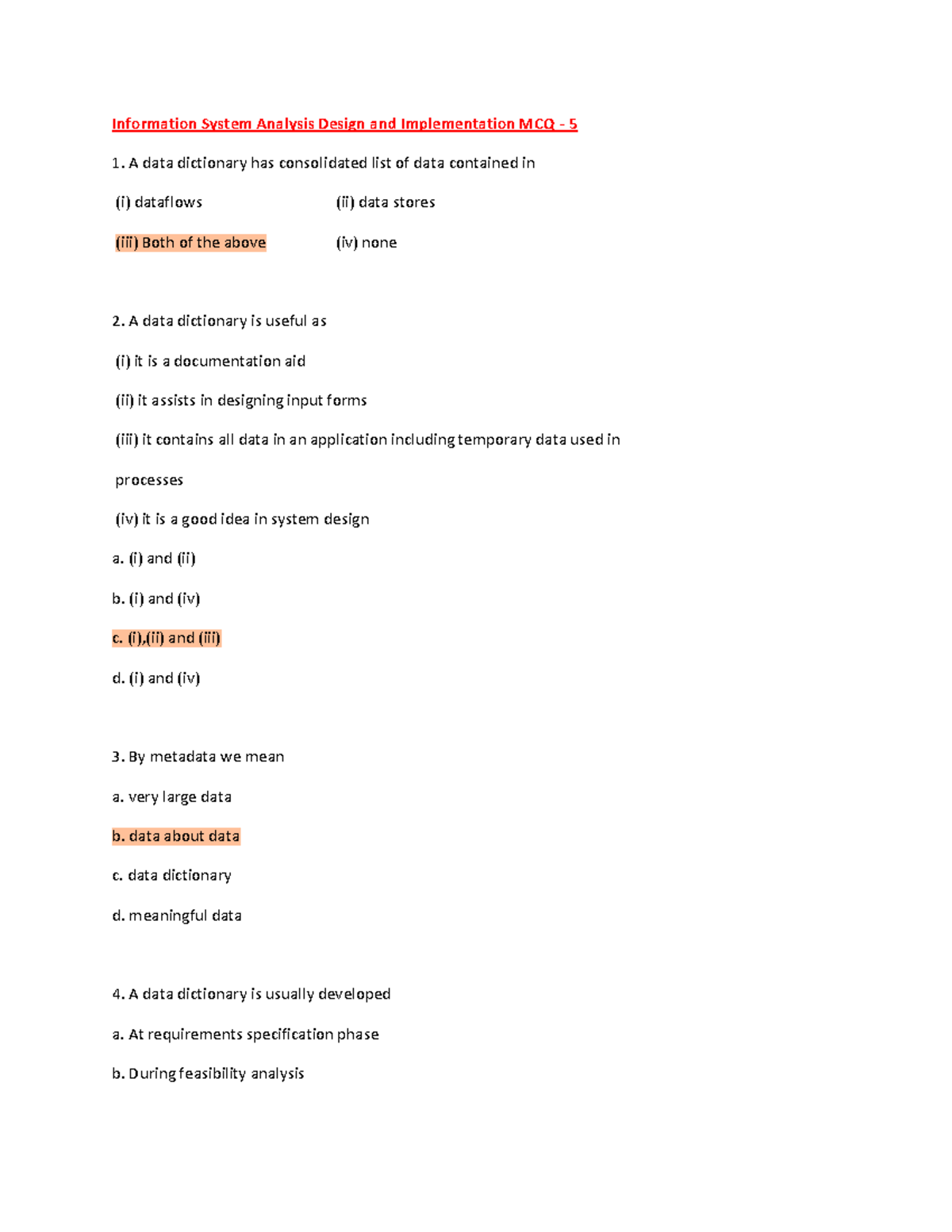 ISAD 5 MCQ: Key Concepts in Information System Analysis & Design - Studocu