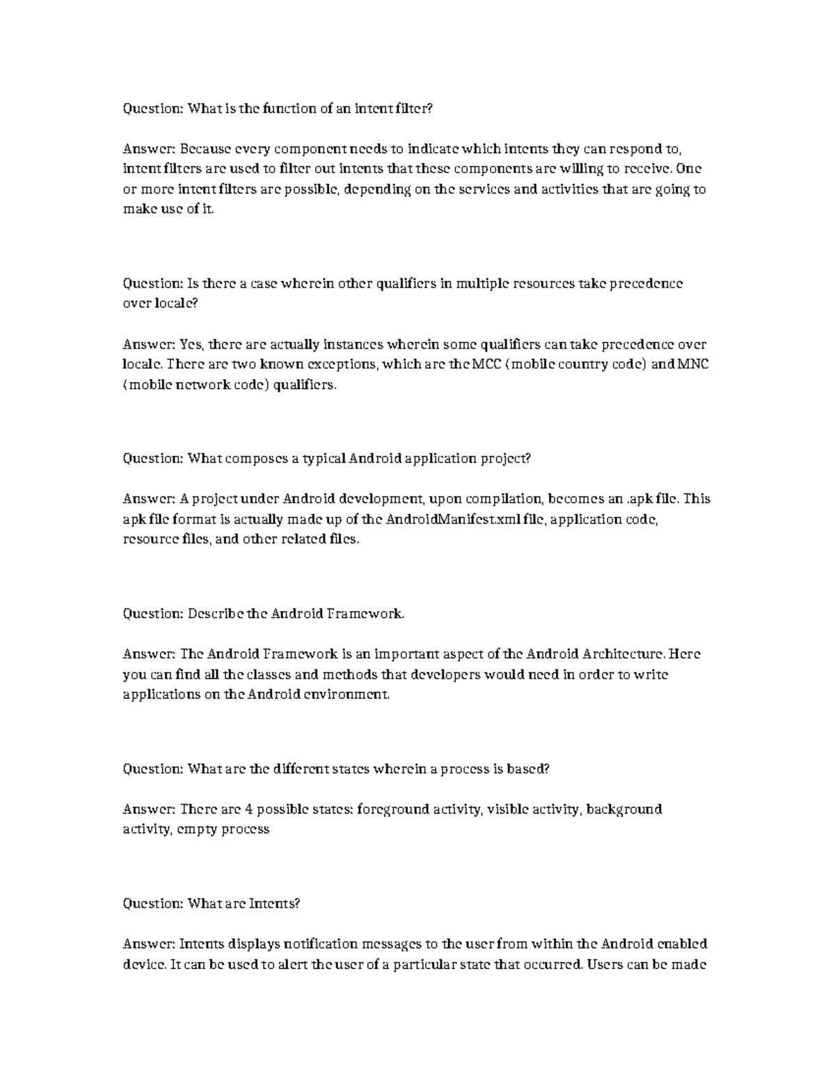 Android Development Overview: Intent Filters & Framework Functions - Studocu