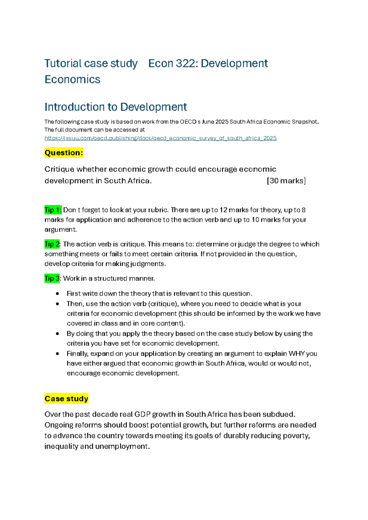 Econ 322: Case Study on Economic Growth & Development in South Africa ...