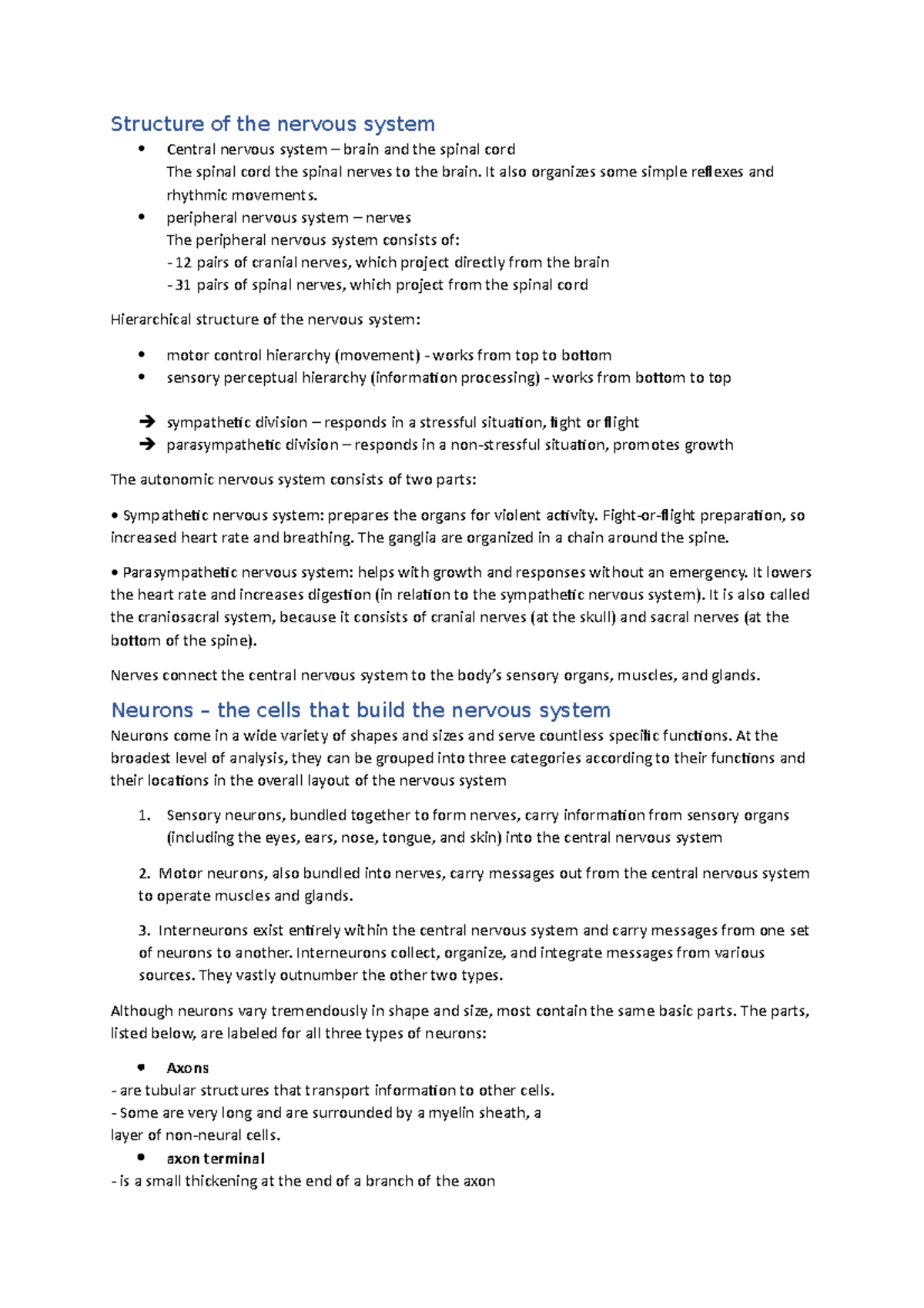 Psychology 101: Nervous System Summary - Chapter 4 Overview - Studeersnel