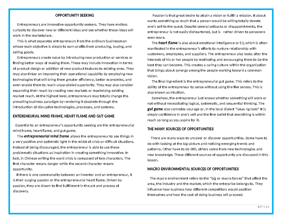 Entre 7-9: Exploring Entrepreneurial Opportunity Seeking - Studocu