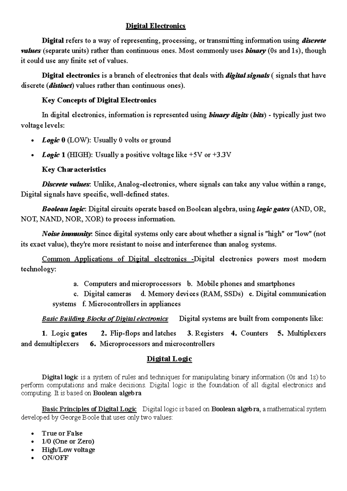 Digital Electronics Overview: Key Concepts and Applications - Studocu