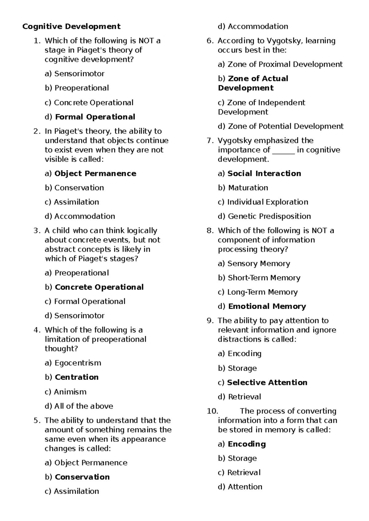 Cognitive Development Review for Educ 1: Key Theories and Concepts ...