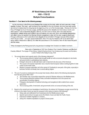 Apmwh+1450-1750+MCQs+2021 - AP World History Unit 4 Exam 1450 – 1750 CE ...