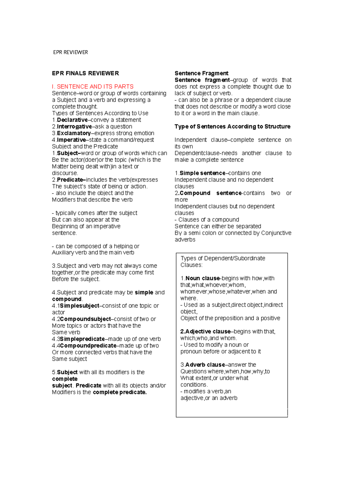 EPR Reviewer - Lesson 1-2 - EPR REVIEWER EPR FINALS REVIEWER I ...