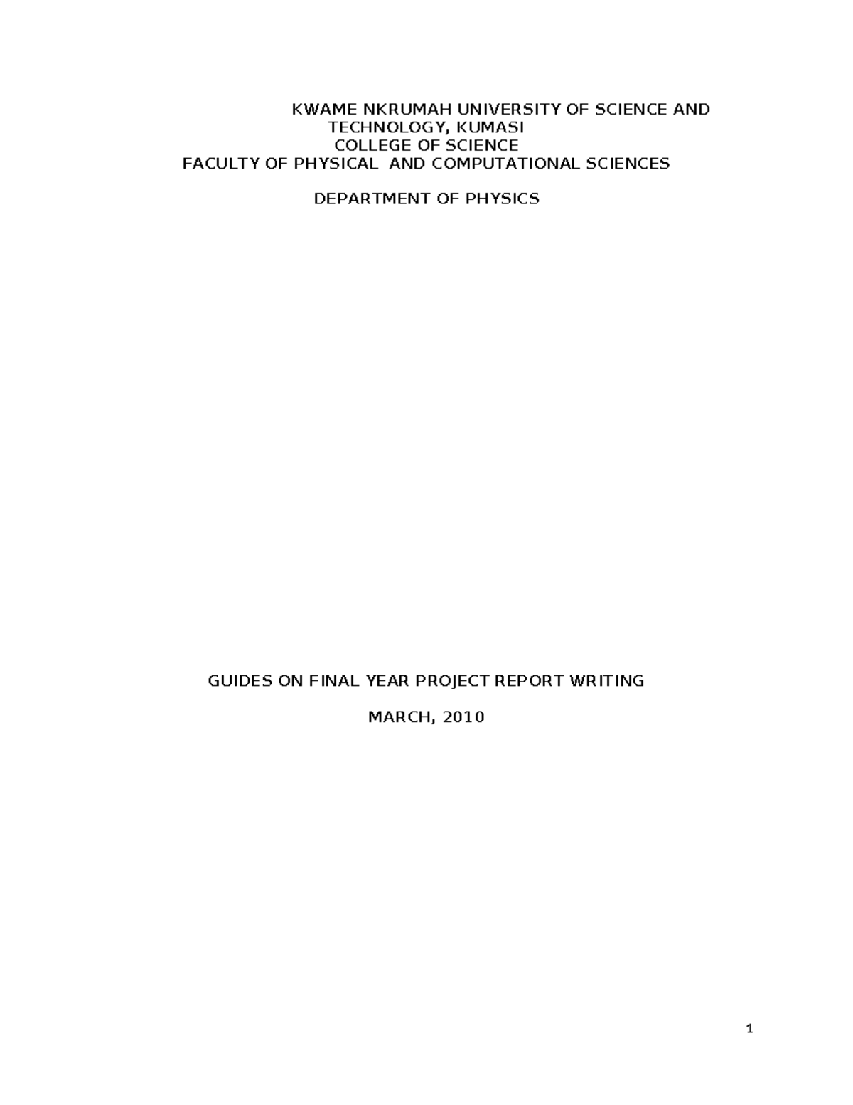 KNUST PHYSICS 2023 Final Year Project Report Writing Guide - Studocu