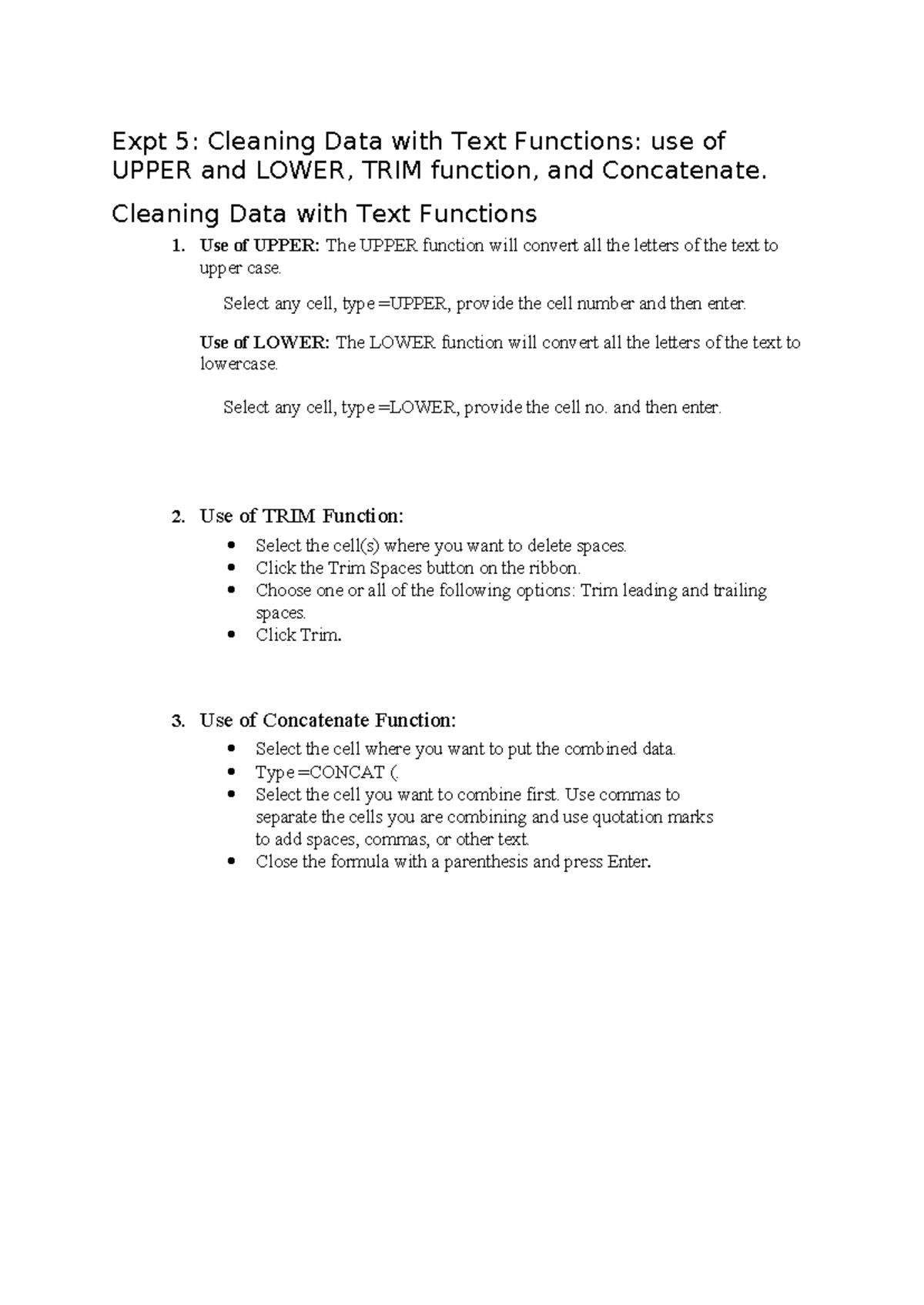 Expt 5: Data Cleaning Techniques with Text Functions - Studocu