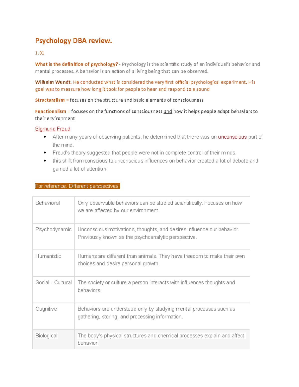 Psychology DBA Review: Key Concepts and Theories - Module 1 - Studocu