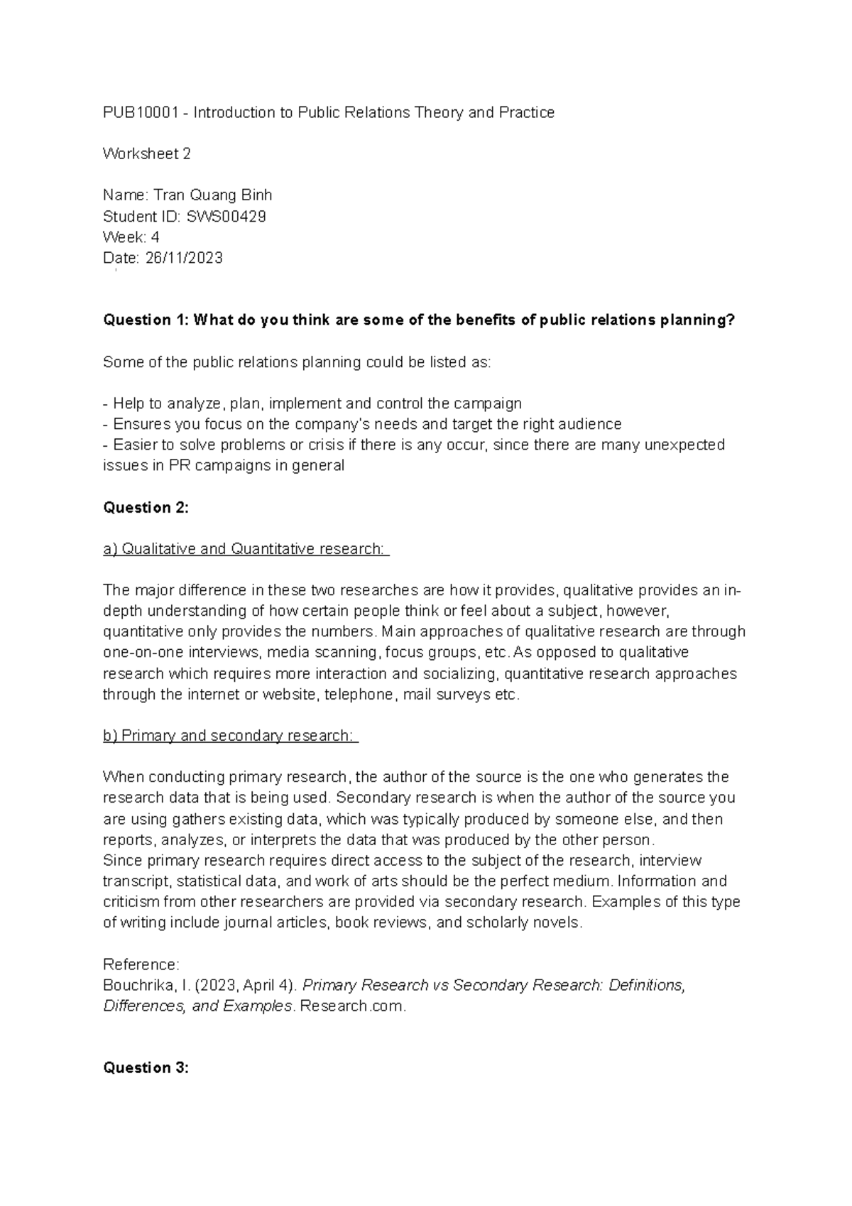 PUB10001 - SWS00429 - Worksheet 2: Public Relations Strategies ...
