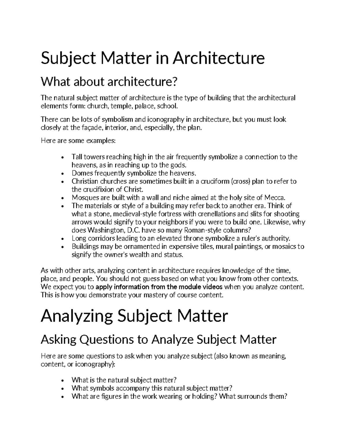 ART 2370 Lecture 3 - Subject Matter in Architecture What about ...