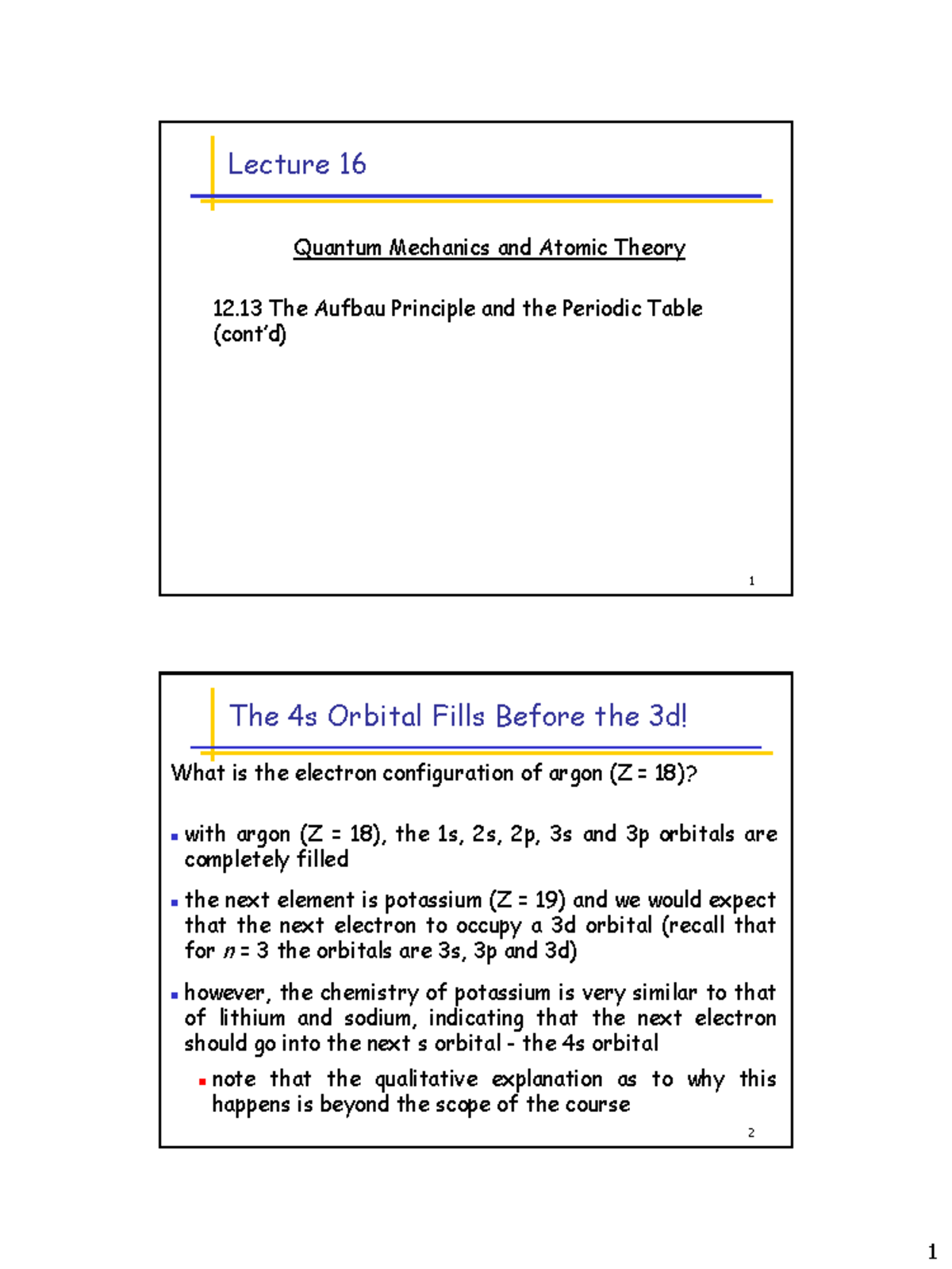 Lecture 16: Quantum Mechanics & Aufbau Principle in Periodic Table ...