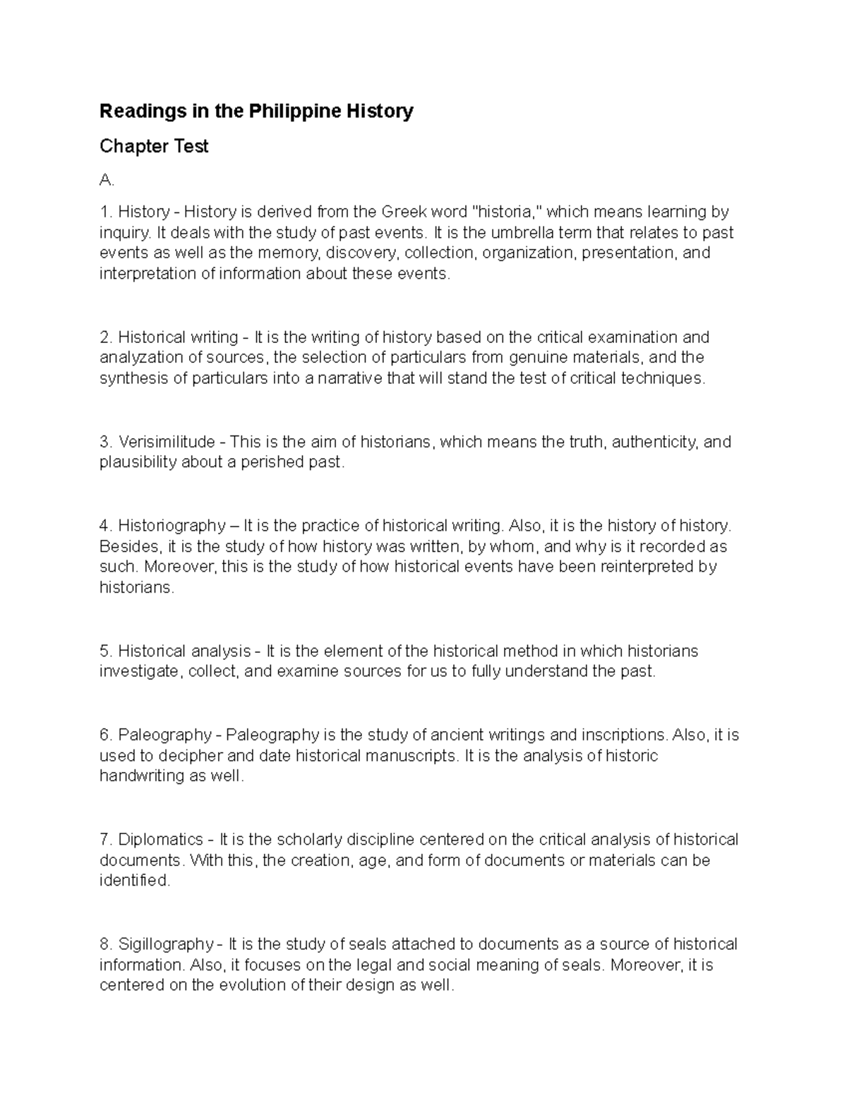 RPH - Chapter Test Study Guide: Key Concepts and Terminology - Studocu