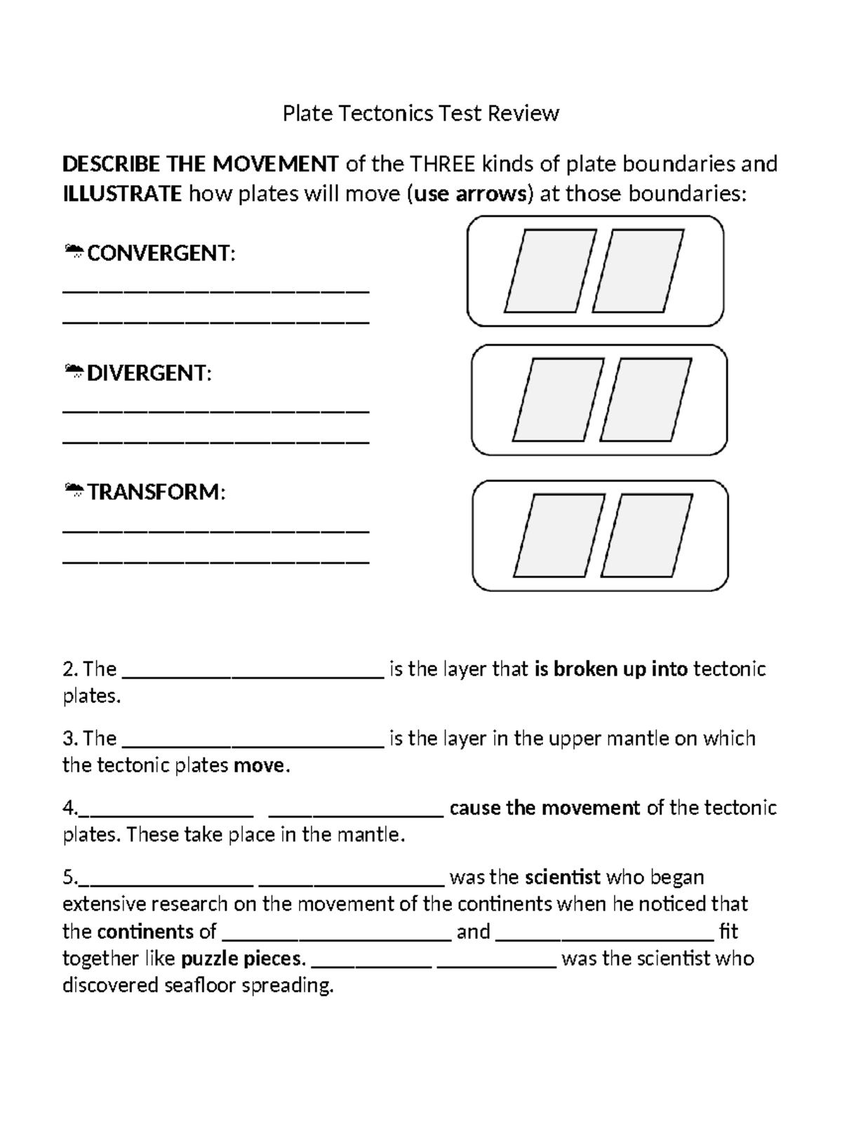 Plate Tectonics Test Review - Plate Tectonics Test Review DESCRIBE THE ...