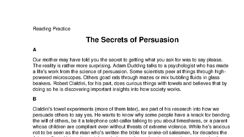 Reading Practice: The Secrets of Persuasion (PSY 101) - Studocu