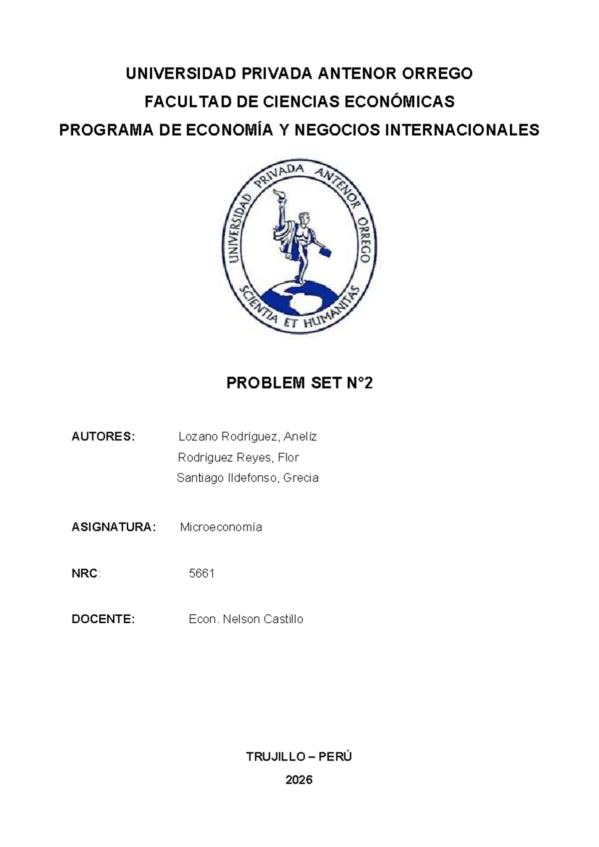 Problem SET N°2 - scdf - Matemática - UNIVERSIDAD PRIVADA ANTENOR ...