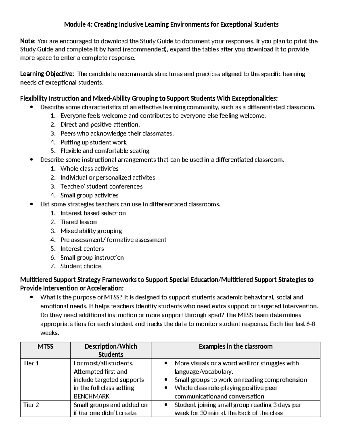 Module 4 Unit 3: Inclusive Learning Environments Study Guide - Studocu