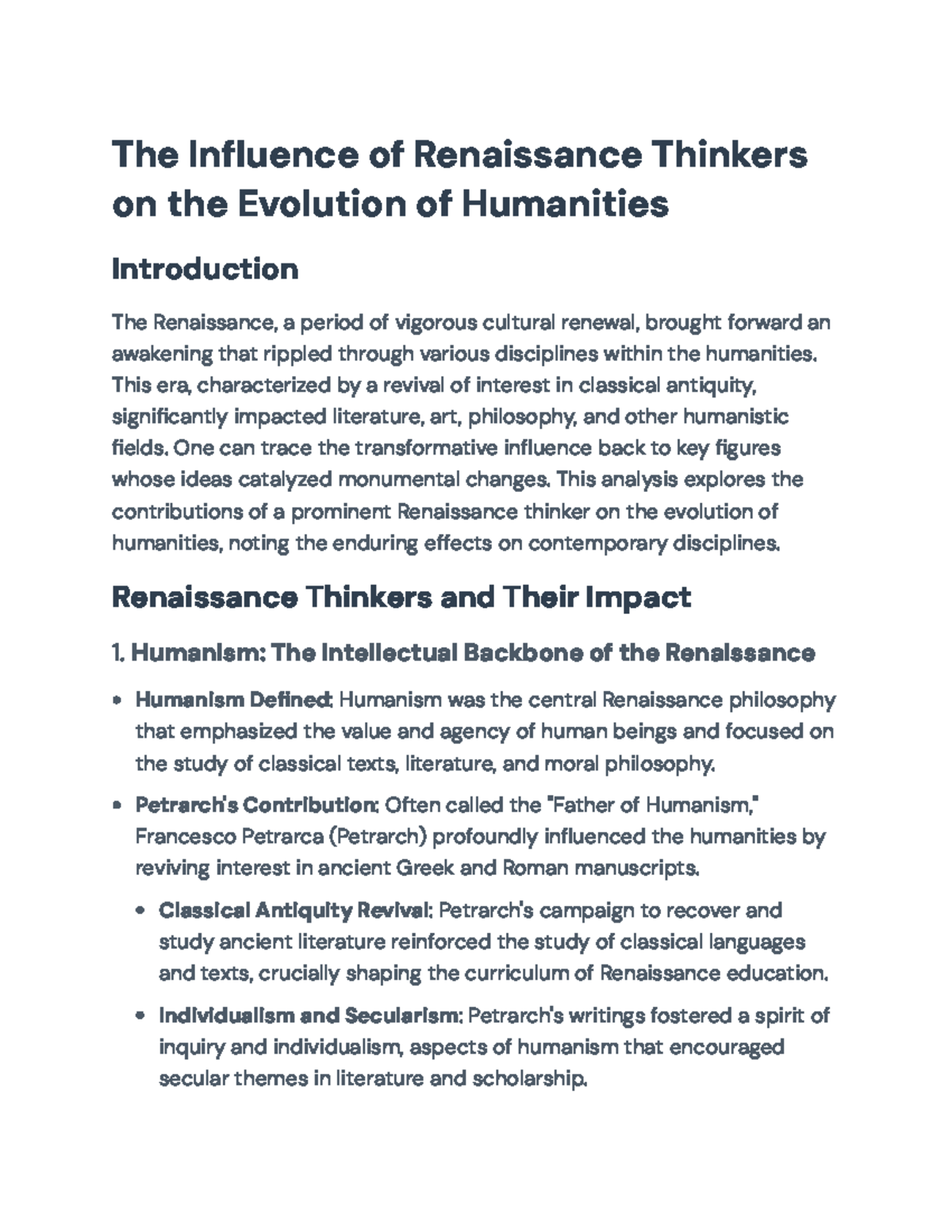 The Influence of Renaissance Thinkers on Humanities Evolution: Key ...
